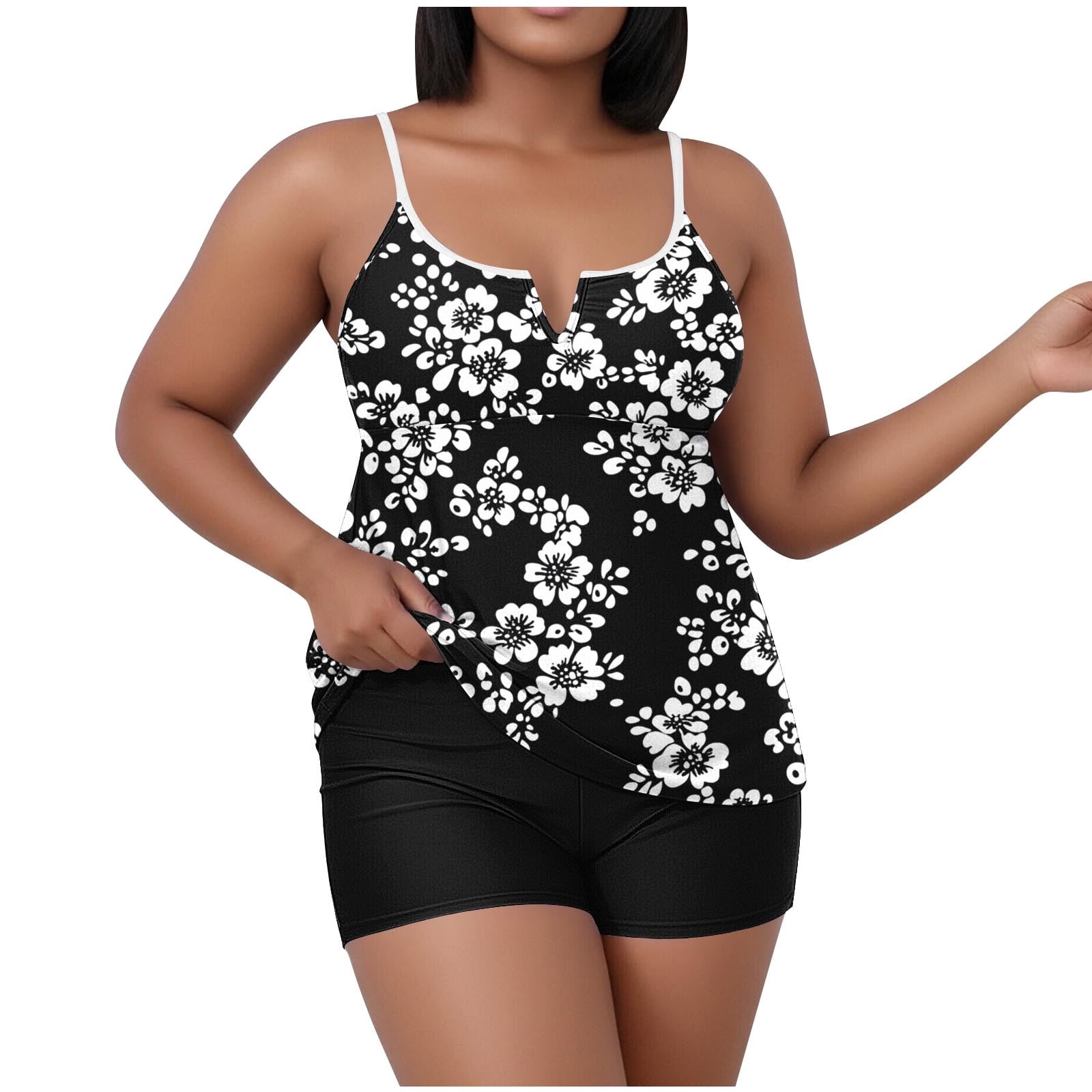 cocolona Plus Size Tankini Swimsuits for Women Fashion V Neck Loose Fit ...