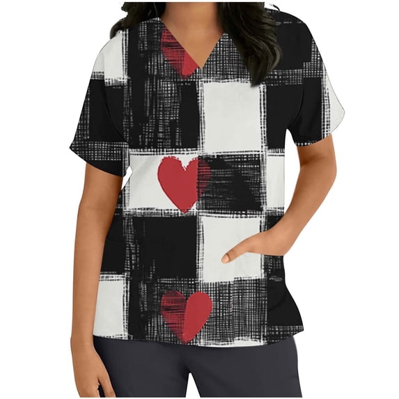 cocolona Scrubs for Women V Neck Short Sleeve Cute Heart Print Workwear ...