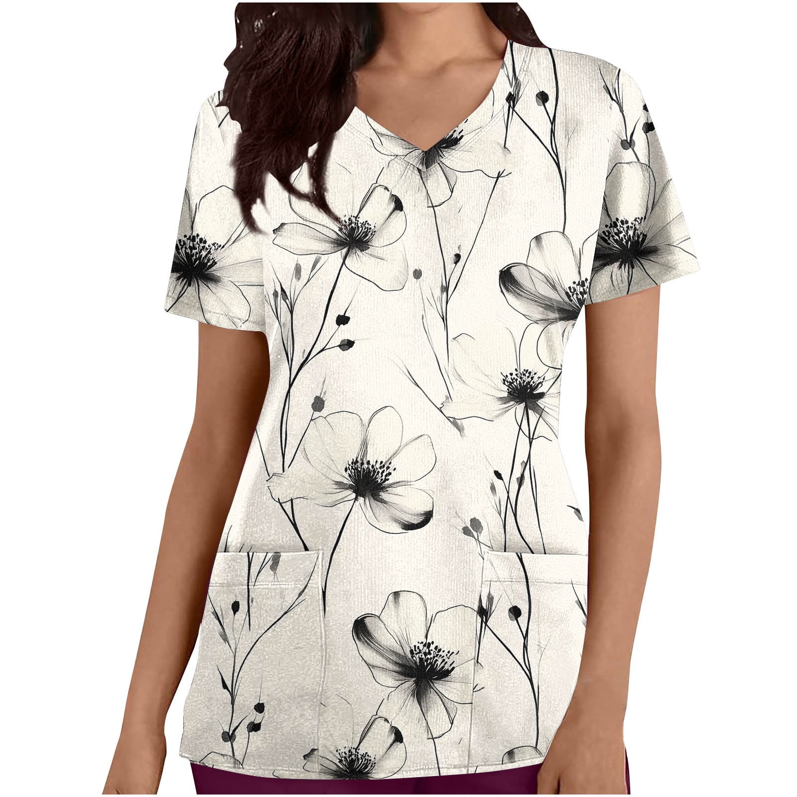 cocolona Scrubs for Women, V Neck Short Sleeve Scrubs Tops Fashion ...