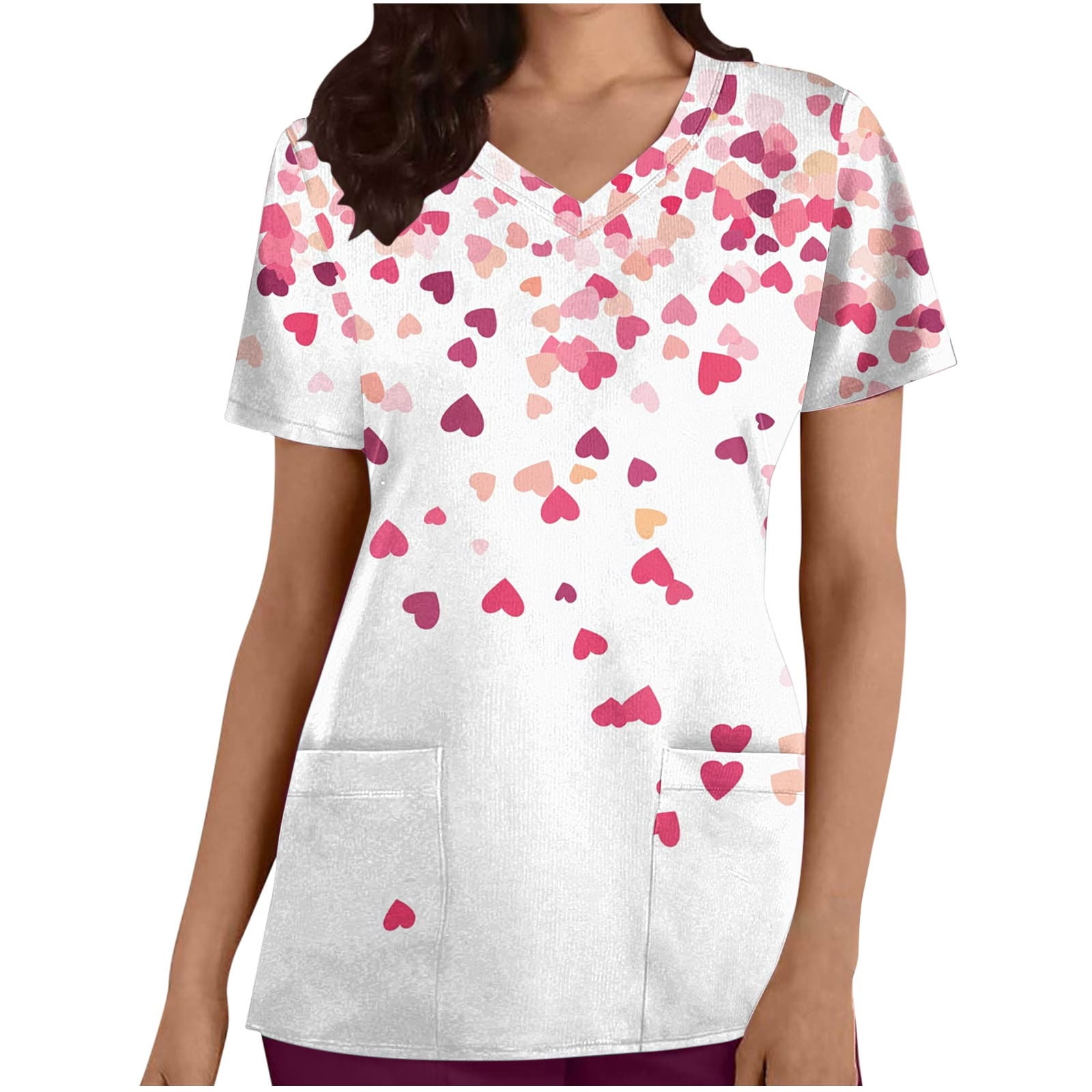 cocolona Scrubs for Women, V-Neck Short Sleeve Scrubs Tops Valentines ...