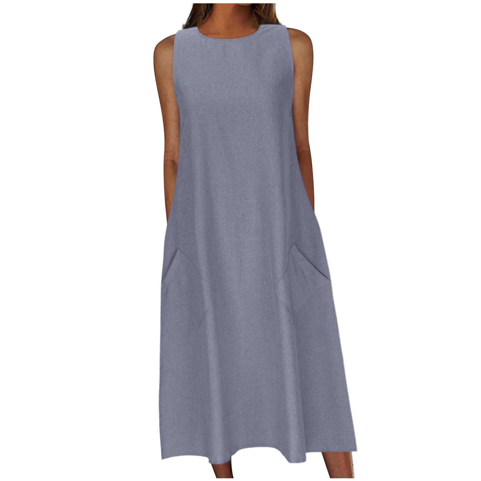 cocolona Summer Dress for Women Fashion Crew Neck Sleeveless Long Dress ...