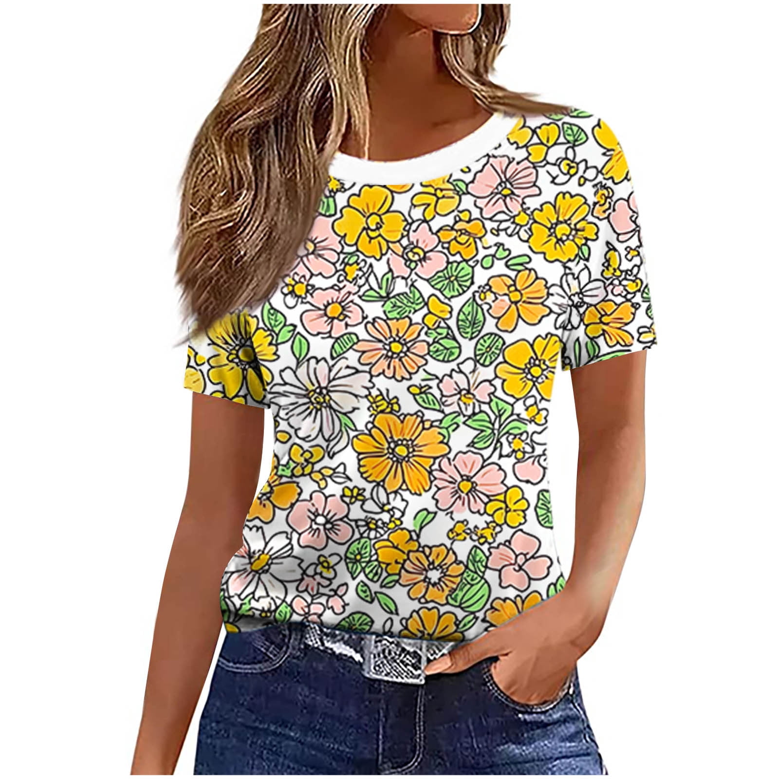 cocolona Summer Printed Shirts for Women Basic Pullover Tees Dressy ...