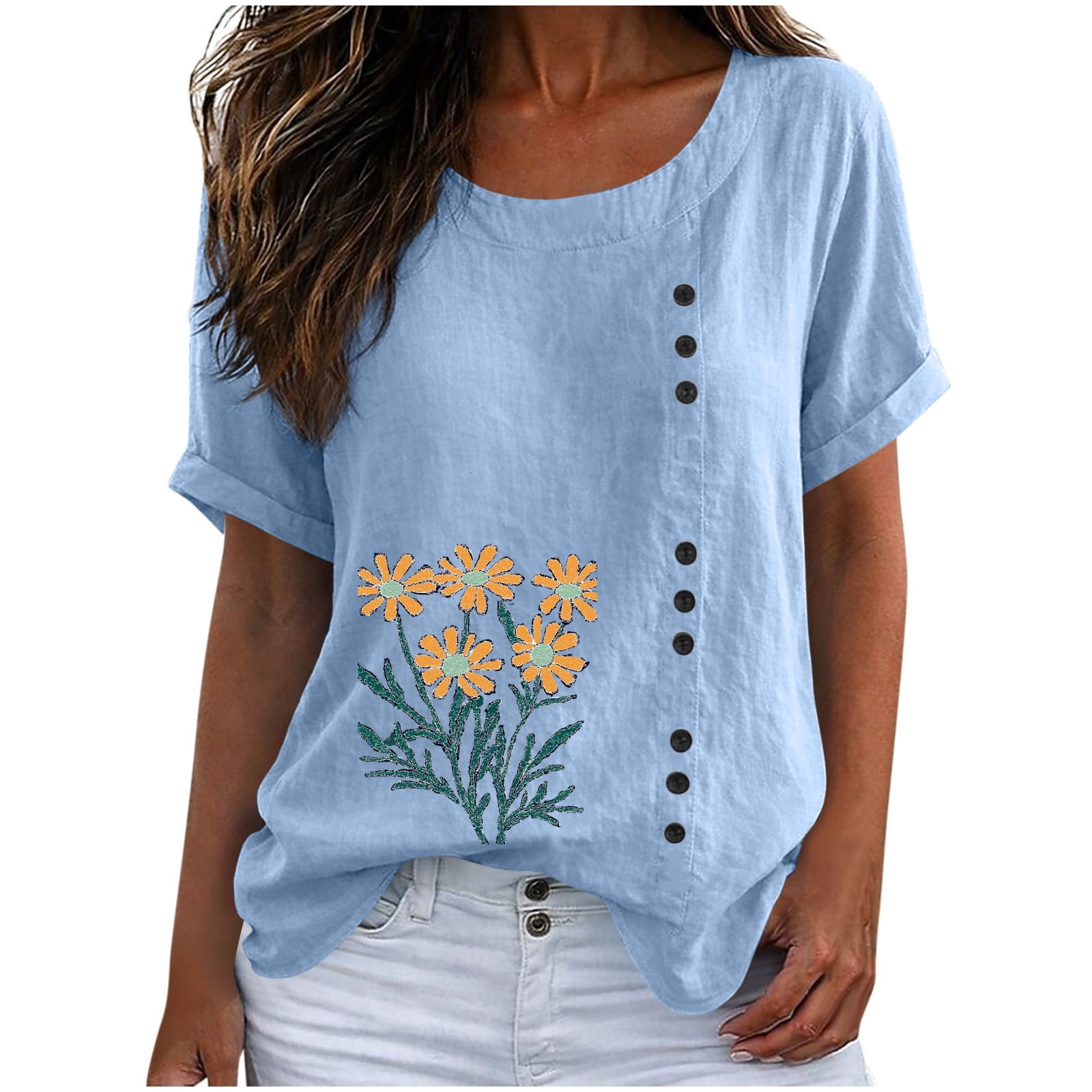 cocolona Summer Printed T-shirts for Women Crew Neck Short Sleeve ...