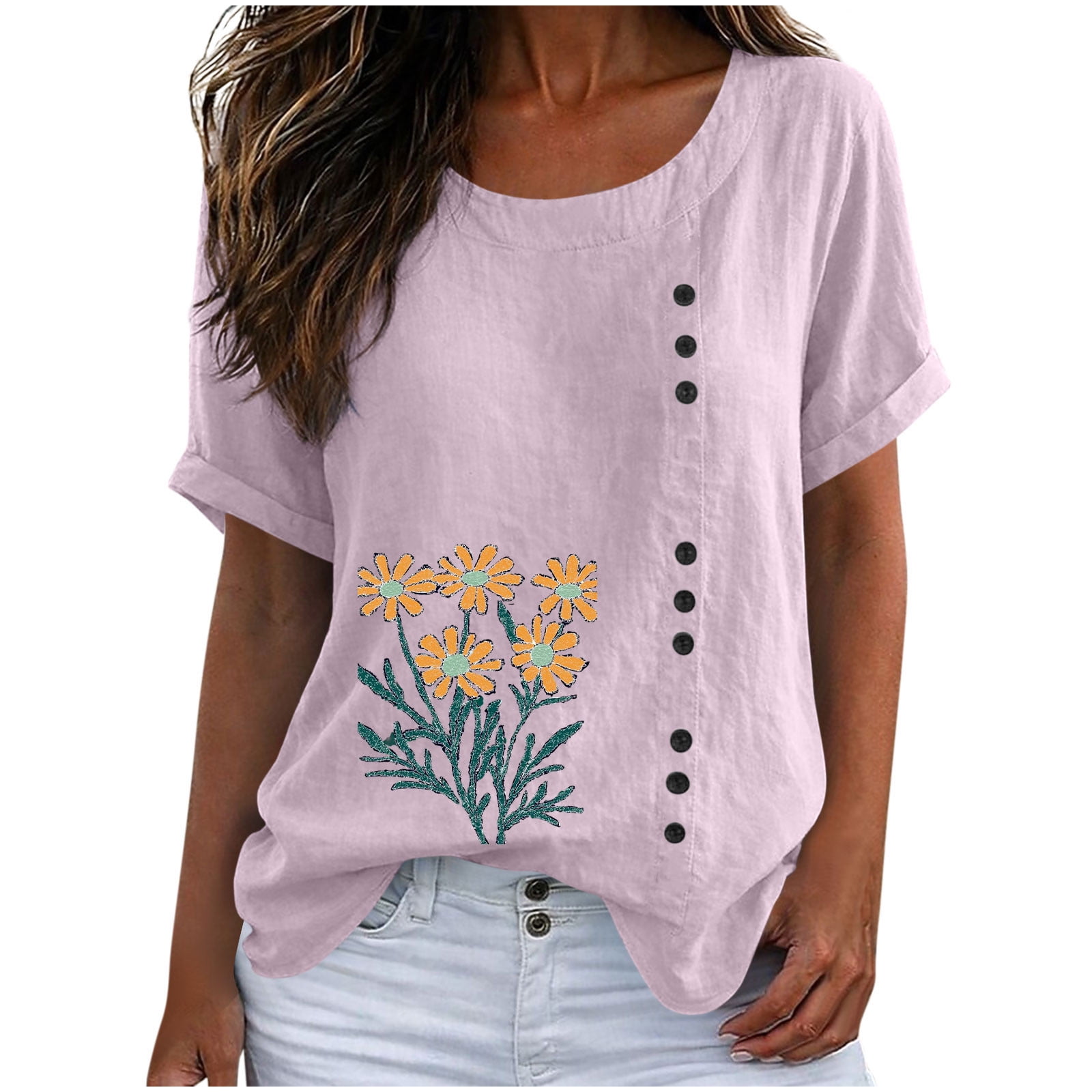 cocolona Summer Printed T-shirts for Women Crew Neck Short Sleeve ...