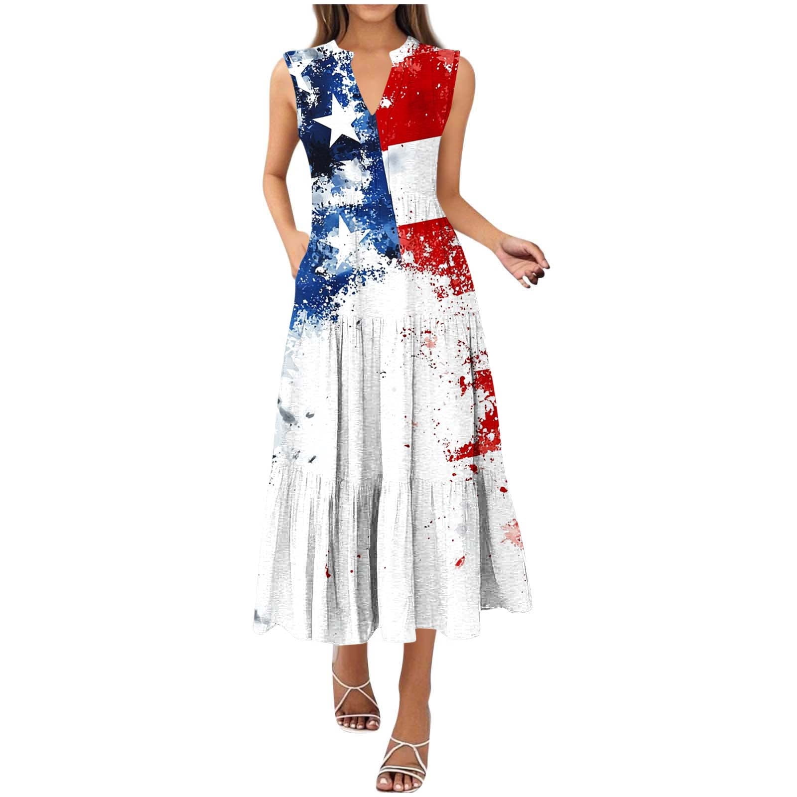 cocolona Womens 4th of July Dress Summer Casual America Flag Print ...
