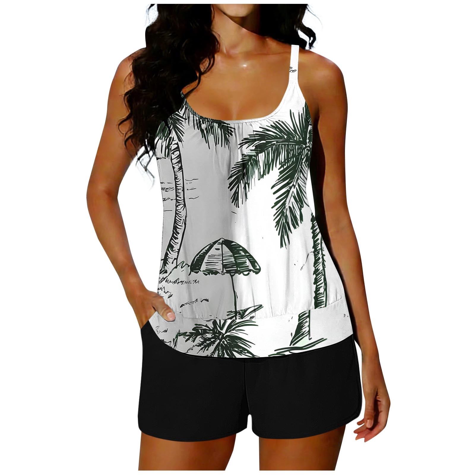 cocolona Womens Blouson Tankini Swimsuits with Shorts Modest Two Piece ...