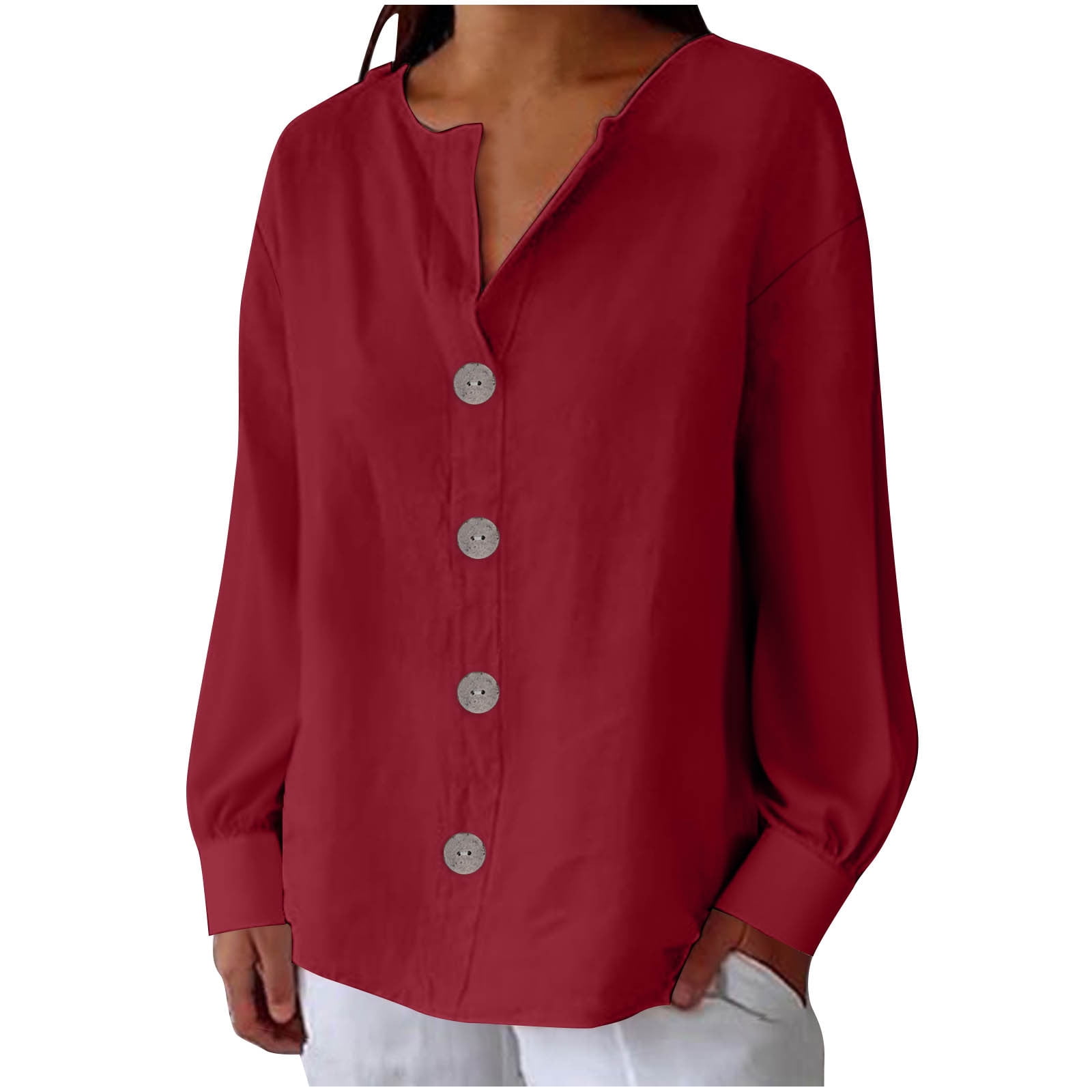 cocolona Womens Button V Neck Long Sleeve Shirts Dressy Casual Blouses ...