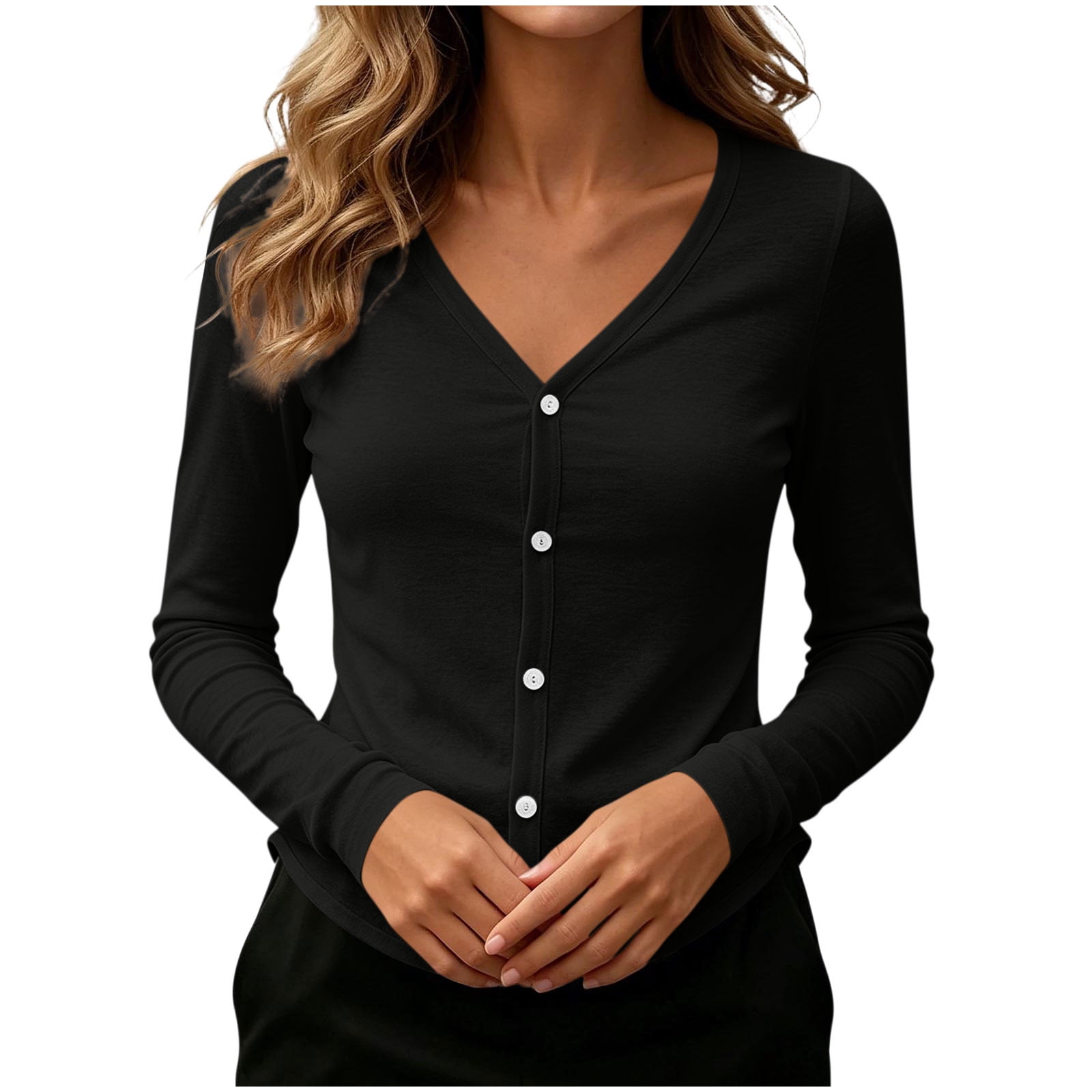 cocolona Womens Cardigan Tops Long Sleeve V Neck Button Sun Protection ...