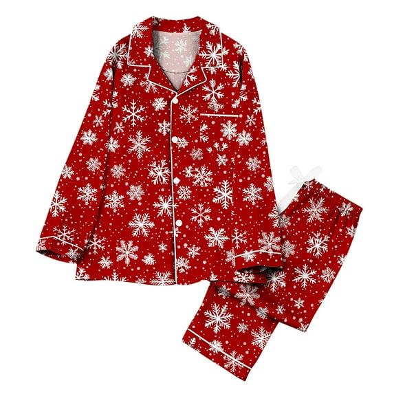 cocolona Womens Christmas Pajamas Set Print Long Sleeve Button Shirts ...