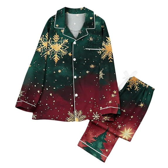 cocolona Womens Christmas Pajamas Set Print Long Sleeve Button Shirts ...
