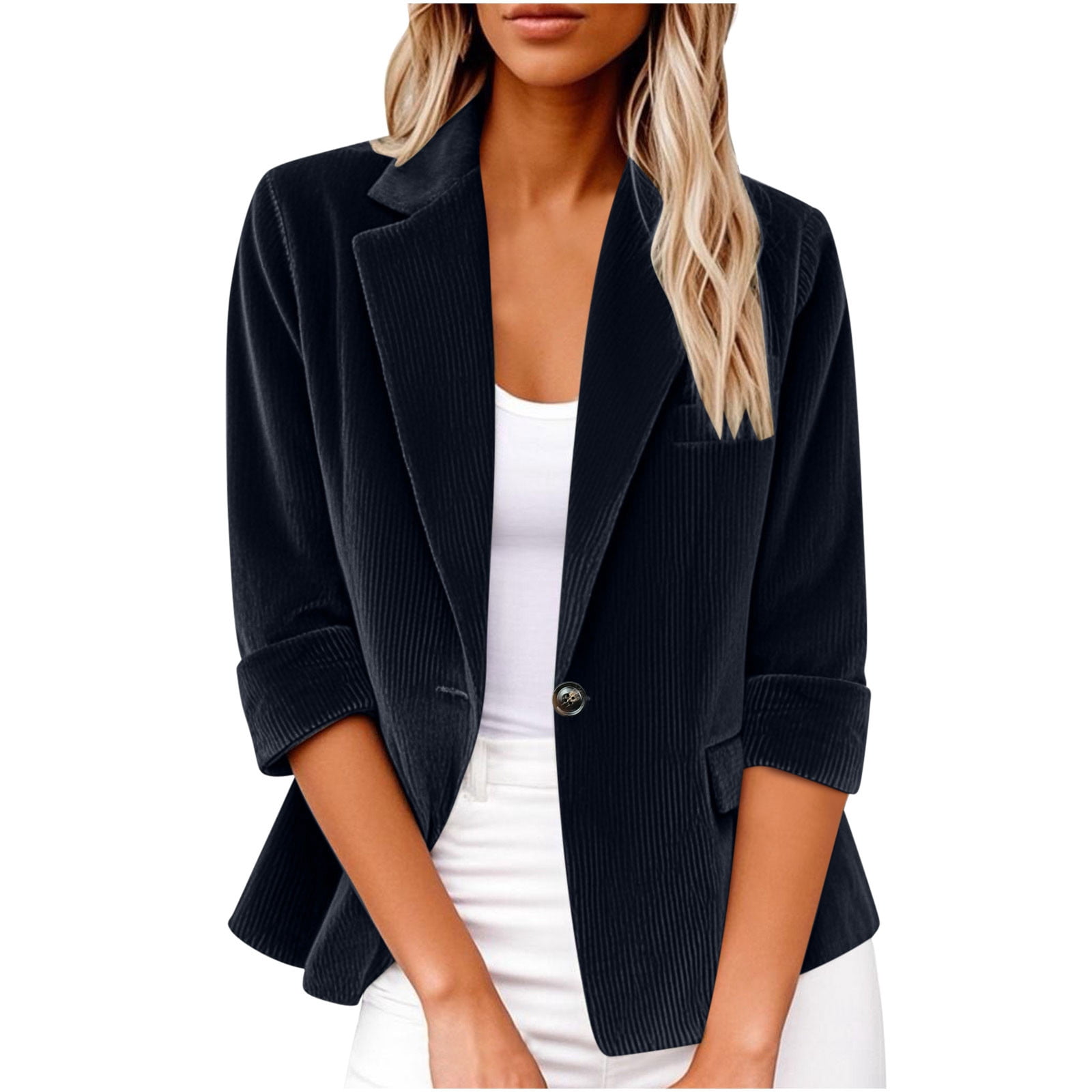 cocolona Womens Corduroy 3/4 Sleeve Blazers Business Casual Work Office ...