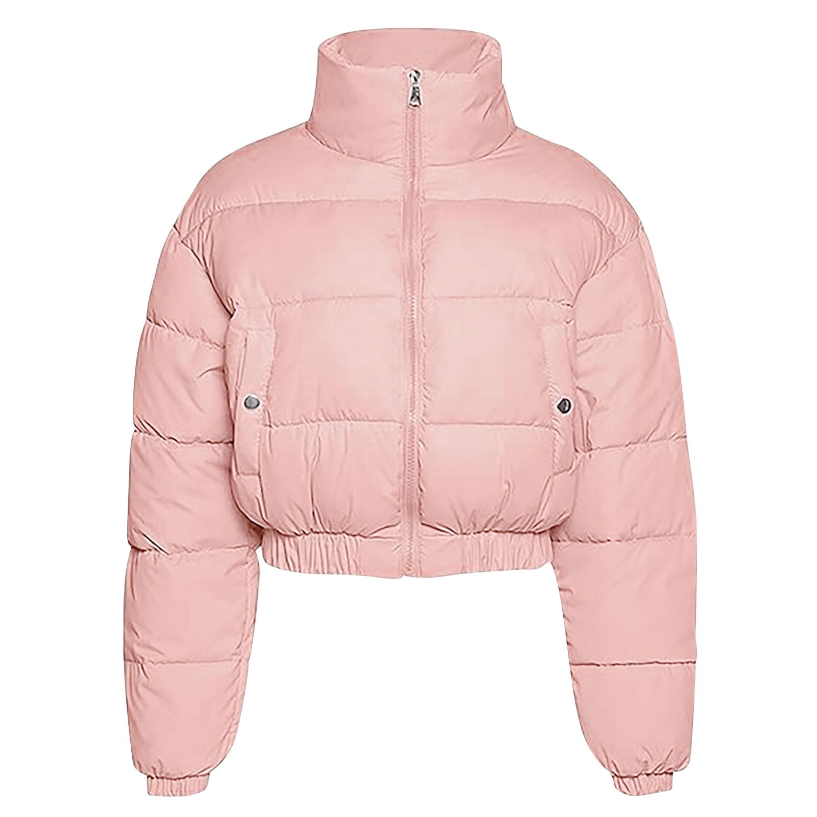 cocolona Womens Cropped Puffer Jackets Long Sleeve Stand Up Collar ...