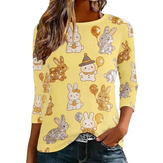 cocolona Womens Easter 3/4 Sleeve Shirts Cute Bunny T-Shirts Summer ...