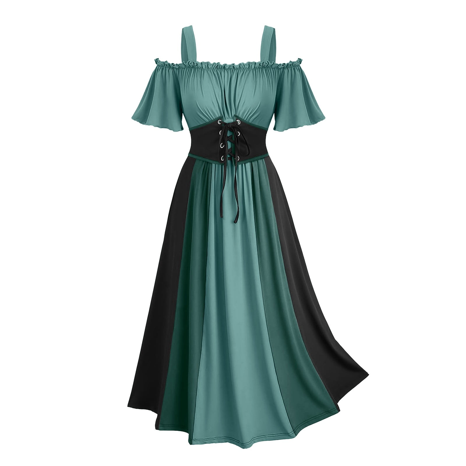 cocolona Womens Halloween Cold Shoulder Patchwork Corset Dress Medieval Renaissance Long Dress ...