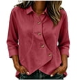 cocolona Womens Irregular Button Blouses Solid Color Lapel 3/4 Sleeve ...