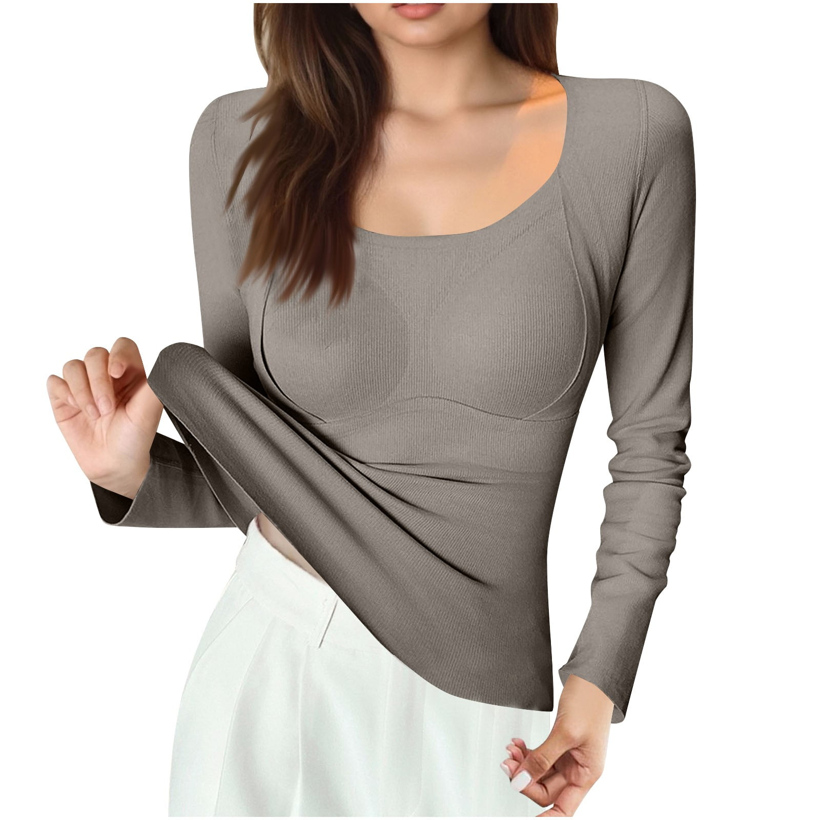 cocolona Womens Layer Tops with Built in Bra Fall Winter Long Sleeve ...