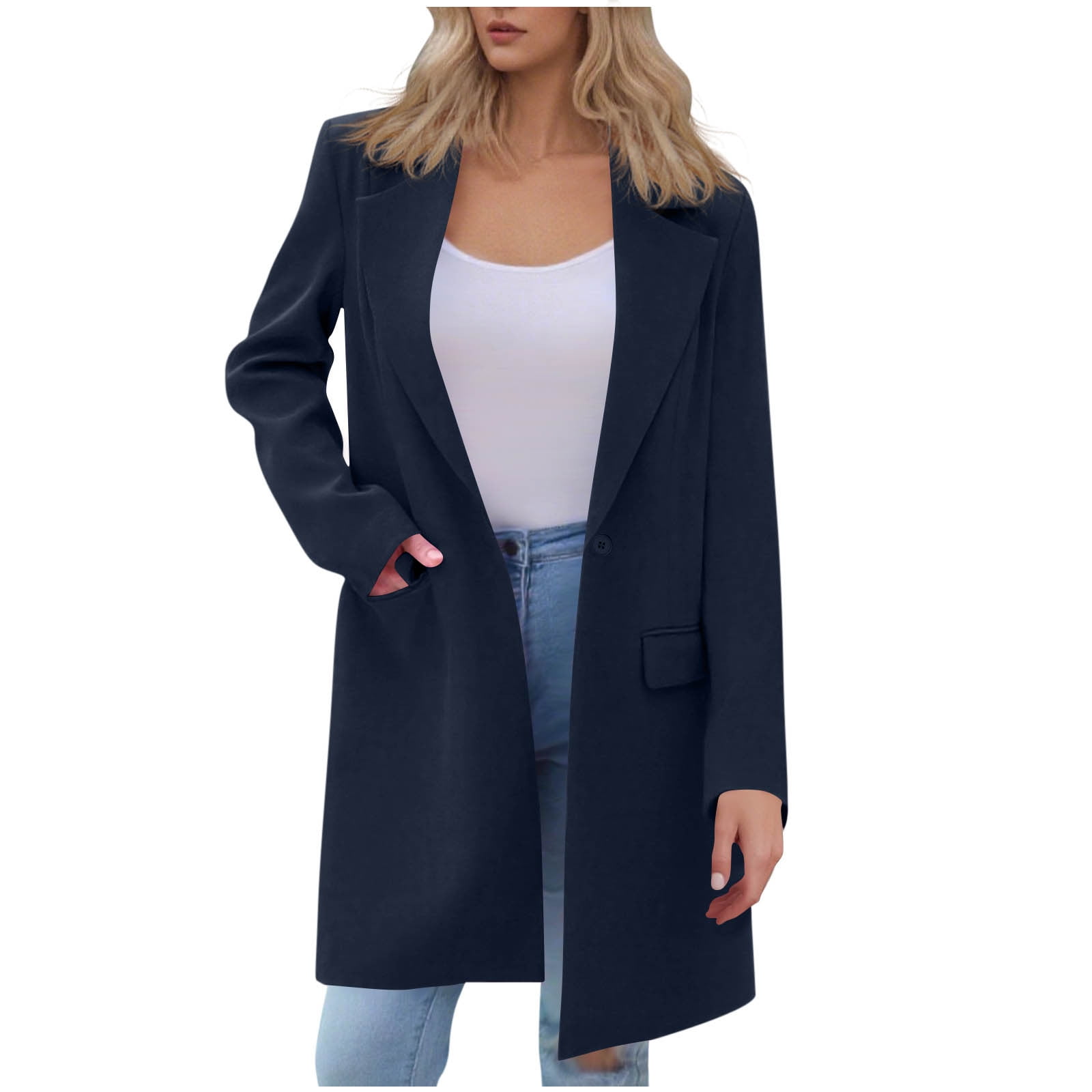 cocolona Womens Long Blazer Jackets Lapel Button Long Sleeve Cardigan ...