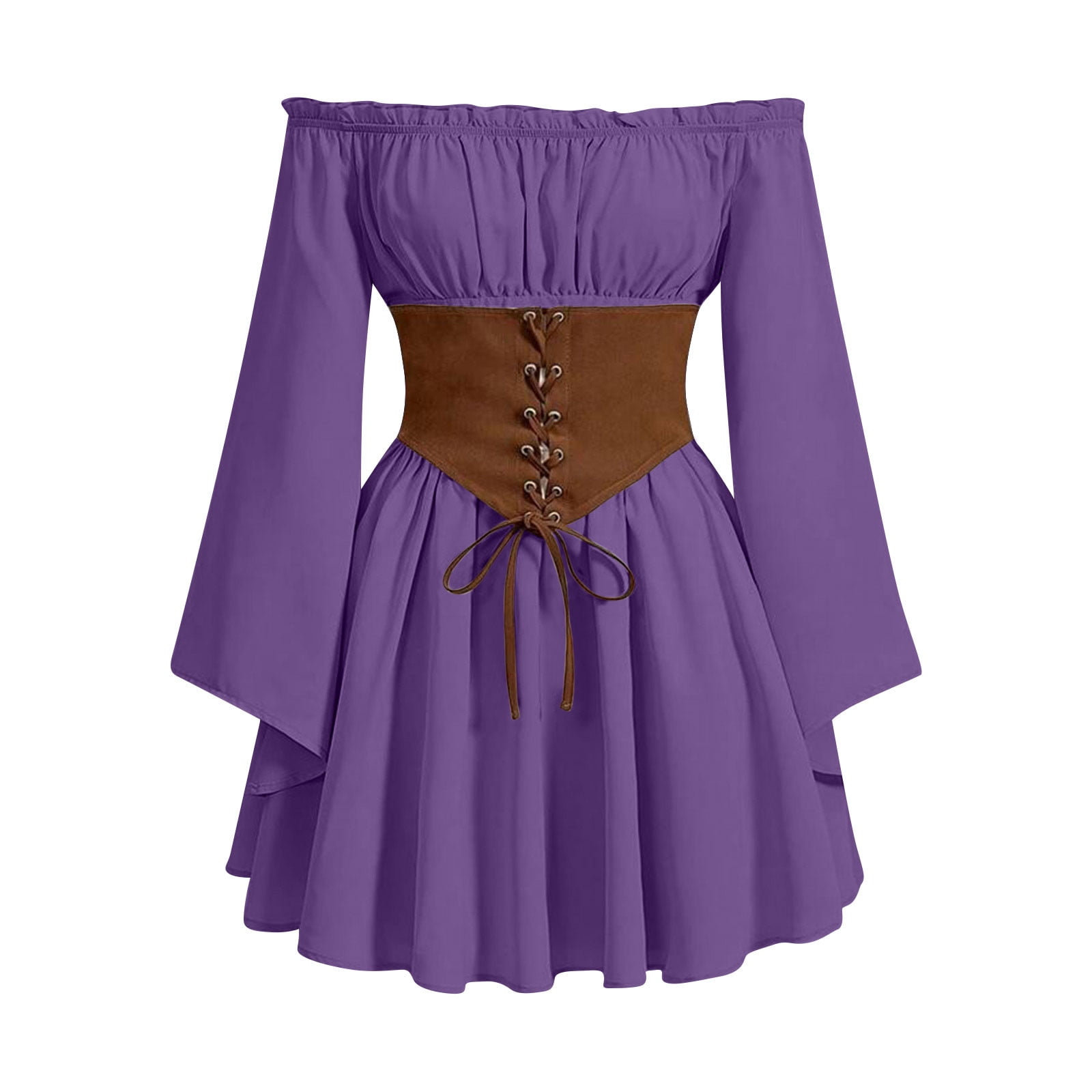 cocolona Womens Long Sleeve One-Shoulder Corset Dress Medieval ...