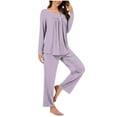 cocolona Womens Long Sleeve Pajama Sets Fall 2 Piece Lounge Outfits Crew Neck Button Tops and ...
