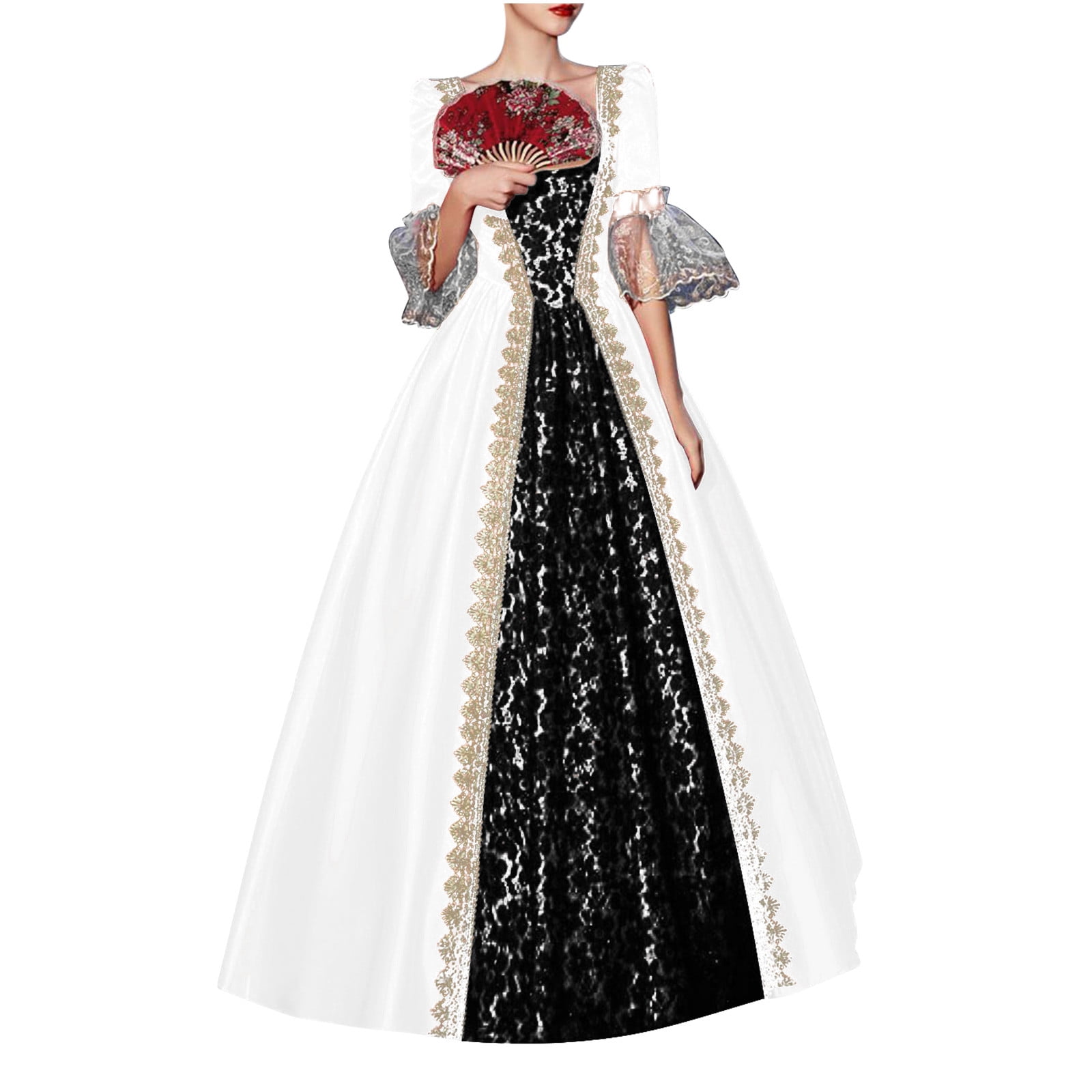 cocolona Womens Medieval Renaissance Long Dress Vintage Lace Patchwork ...