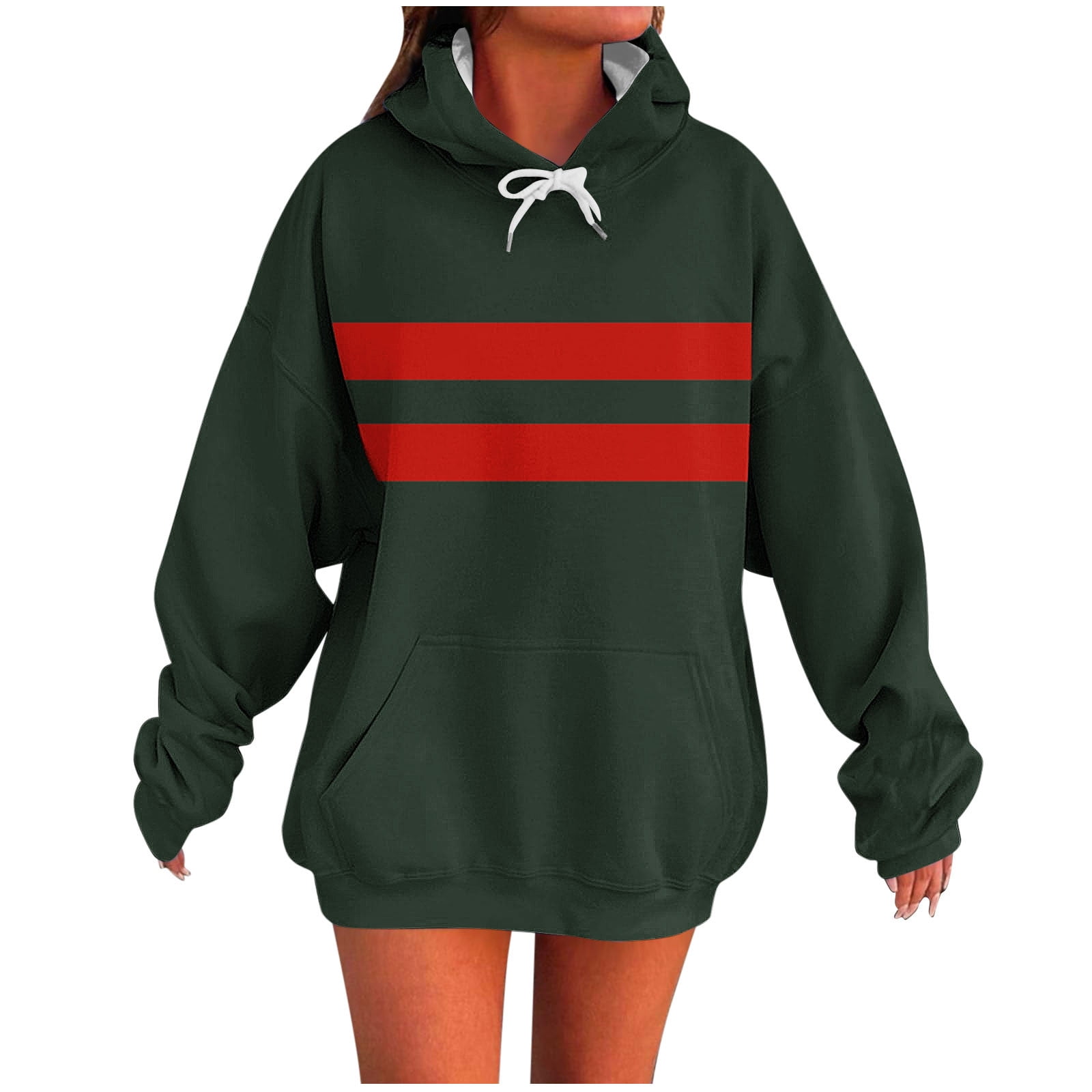 cocolona Womens Oversized Hoodie Fall Winter Long Sleeve Striped Print Hooded Sweatshirt Fashion ...