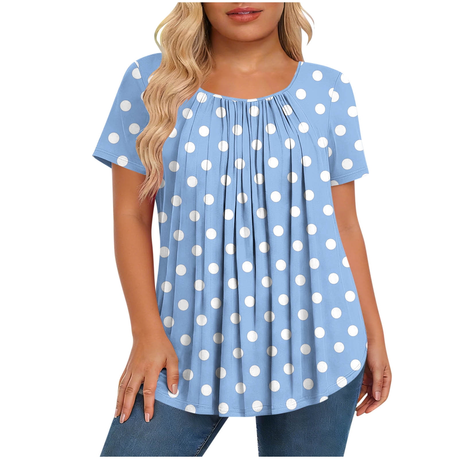 cocolona Womens Pleated Cute Plus Size Tops Crew Neck Short Sleeve ...