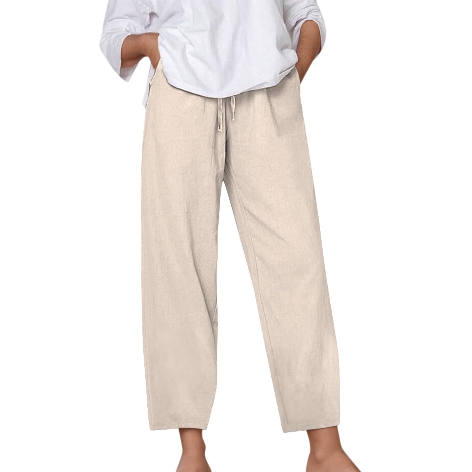 cocolona Womens Plus Size Linen Pants Elastic Waist Drawstring Straight ...
