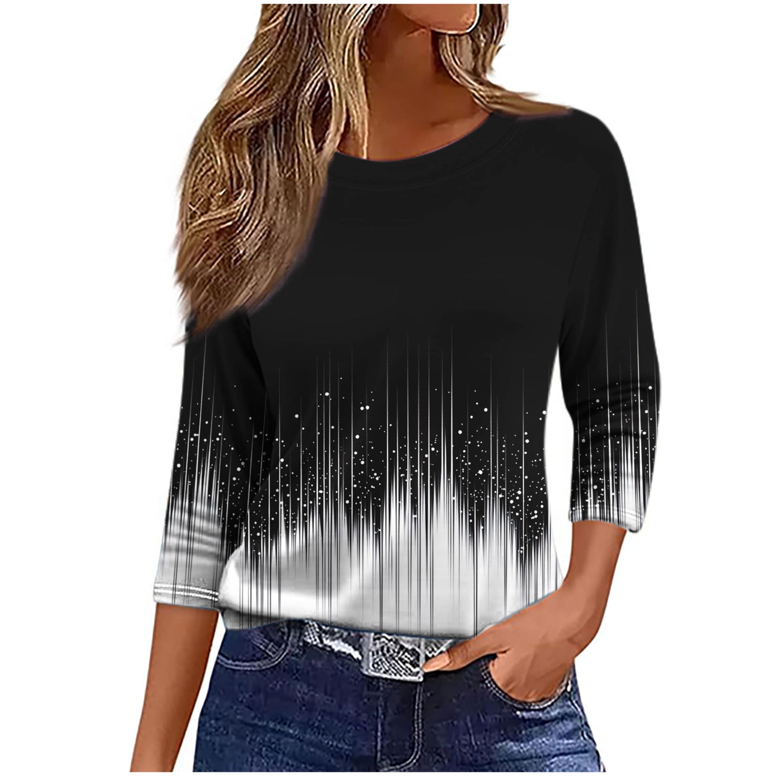 cocolona Womens Plus Size Tops Crew Neck 3/4 Sleeve T-shirts Fashion ...