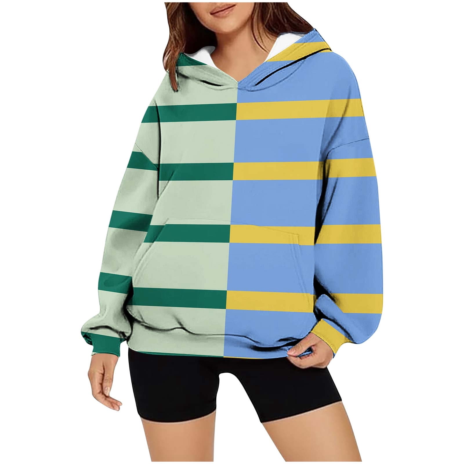 cocolona Womens Striped Hoodie Fall Winter Casual Long Sleeve Oversized ...