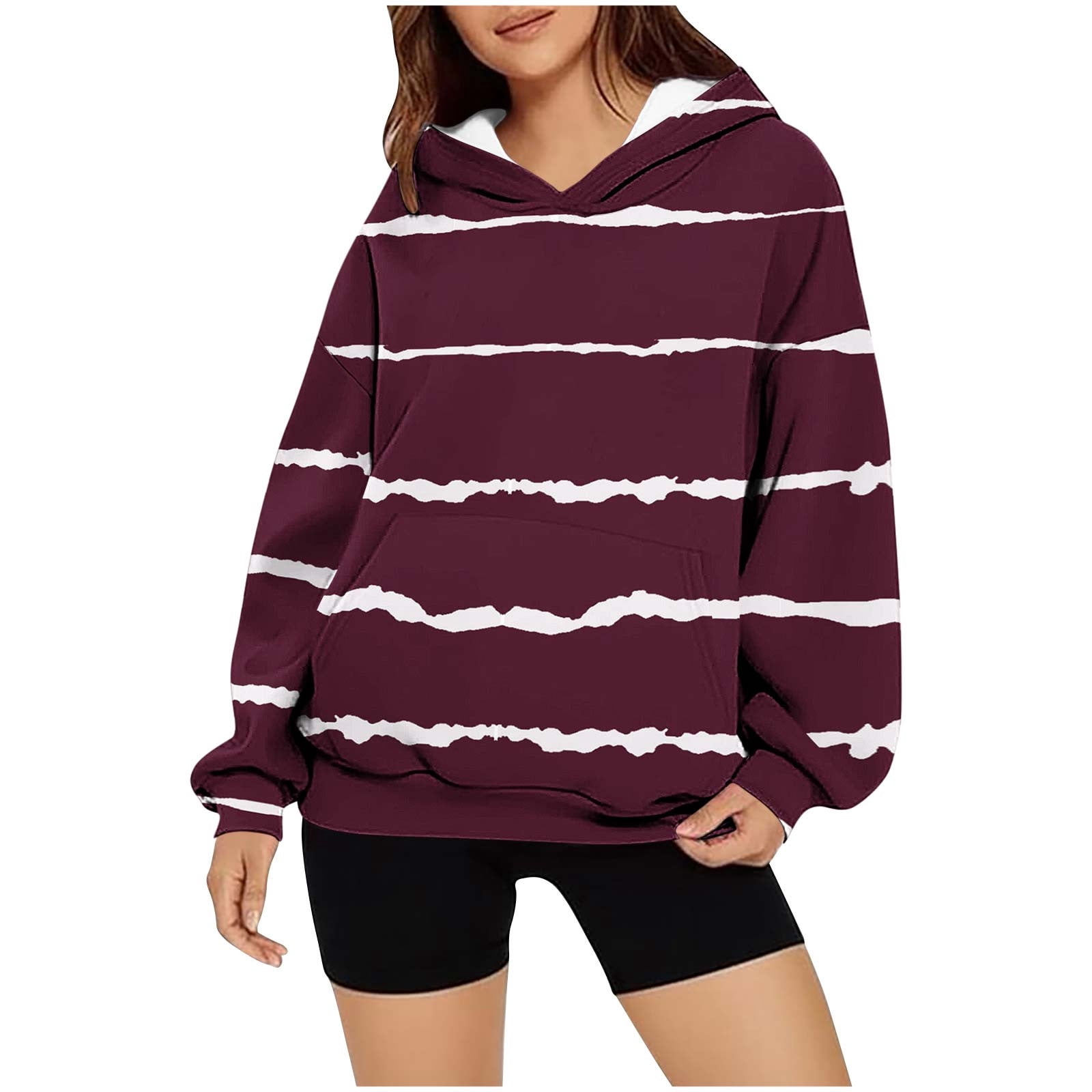 cocolona Womens Striped Hoodie Fall Winter Casual Long Sleeve Oversized ...