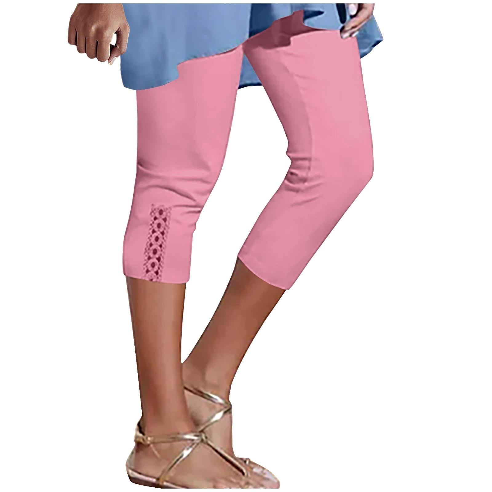 cocolona Womens Summer Casual High Waist Capri Leggings Solid Color ...