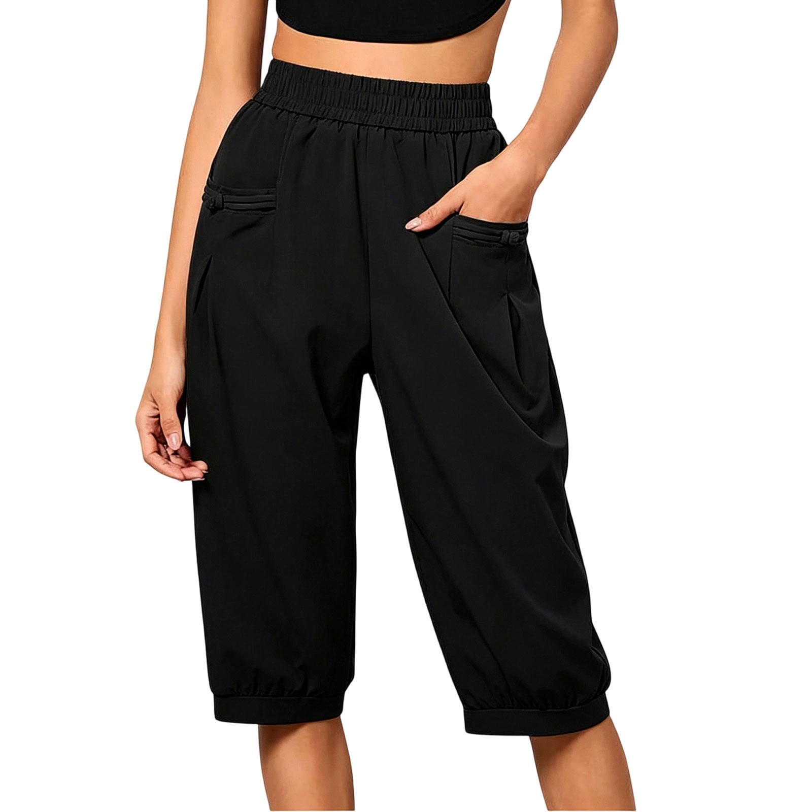 cocolona Womens Summer Casual High Waist Work Capri Pants Solid Color ...
