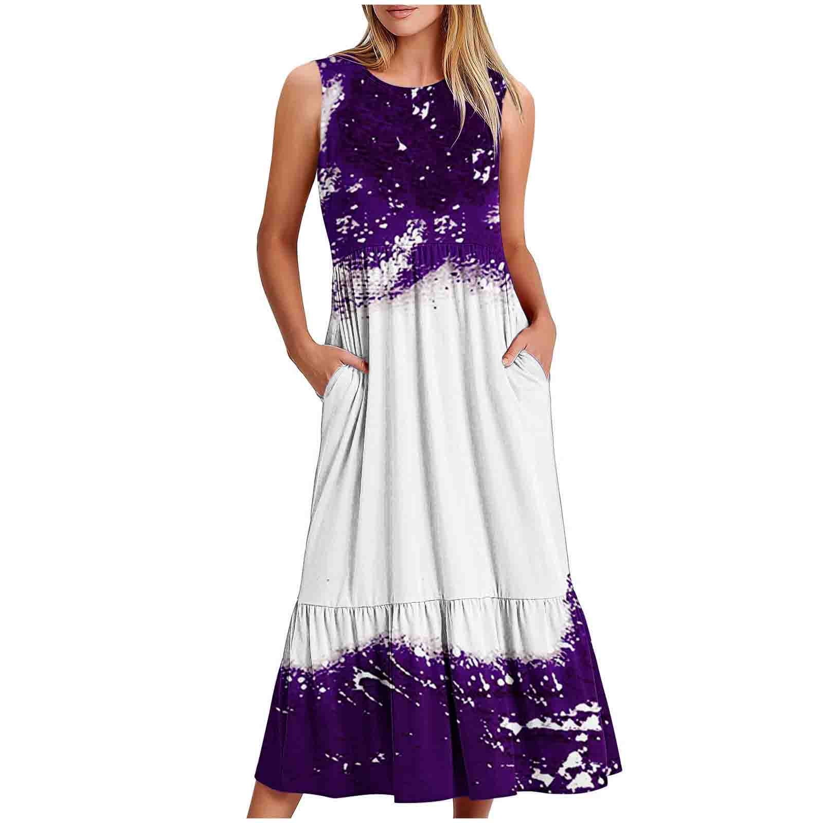 cocolona Womens Summer Casual Long Dress Fashion Crew Neck Sleeveless ...
