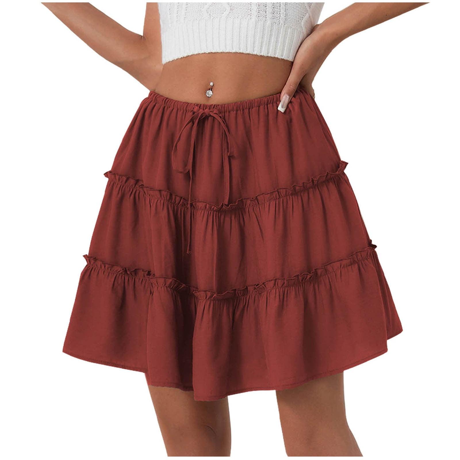 cocolona Womens Summer Casual Pleated Mini Skirts Elastic Waist ...