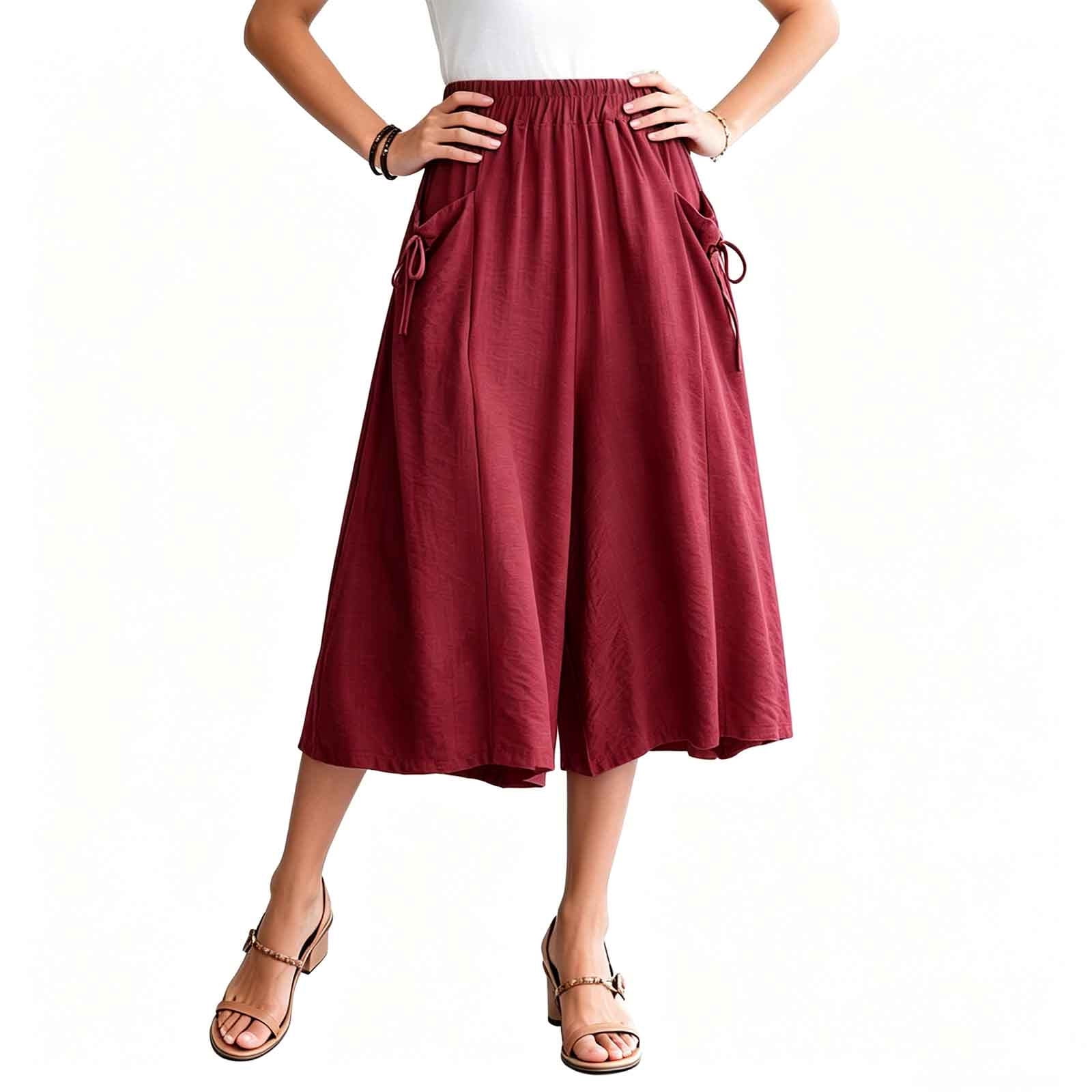 cocolona Womens Summer Casual Plus Size Skirt Pants Elastic Waist Wide ...