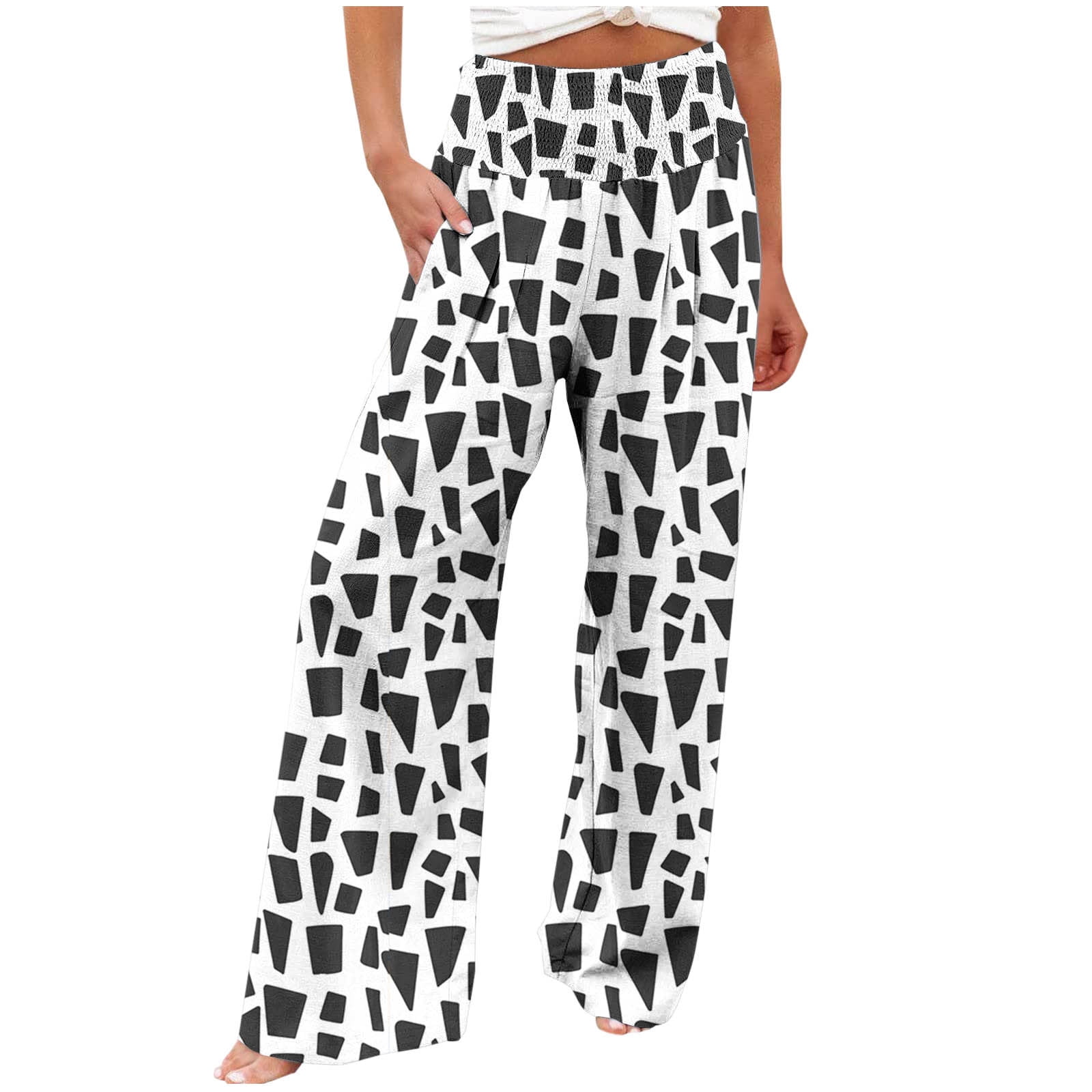 cocolona Womens Summer Casual Printing Pants Elastic Waist Straight ...