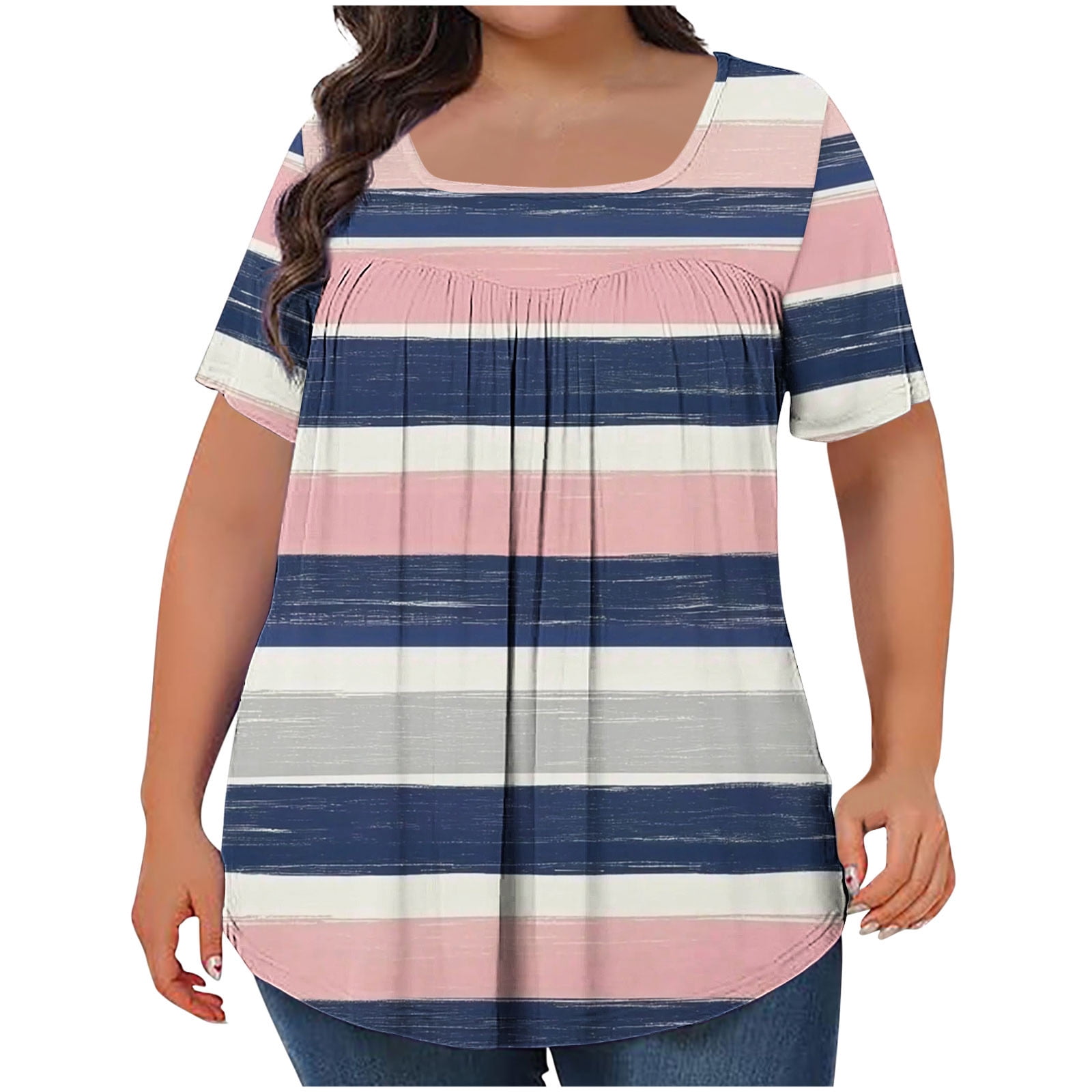 cocolona Womens Summer Plus Size Tops Fashion Square Neck Short Sleeve ...