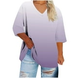 cocolona Womens Summer Plus Size Tops Oversized V Neck Gradient Color T ...