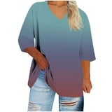 cocolona Womens Summer Plus Size Tops Oversized V Neck Gradient Color T ...