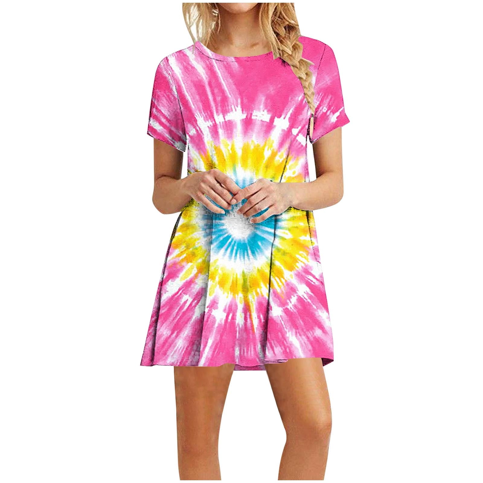 cocolona Womens Summer Short Sleeve Dress 2025 Crew Neck Pleated Flowy ...