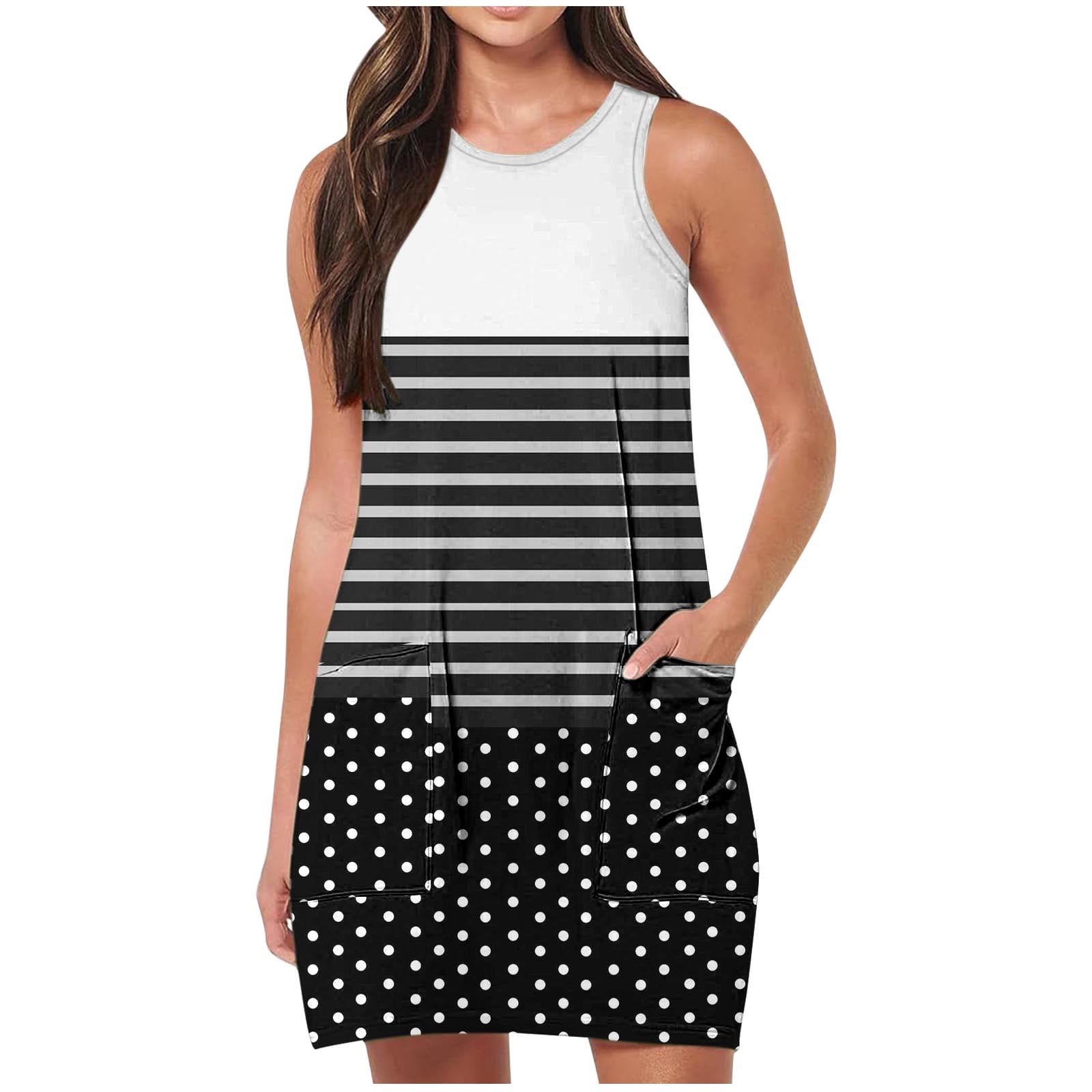 cocolona Womens Summer Sleeveless Mini Dress Fashion Casual Color Block ...