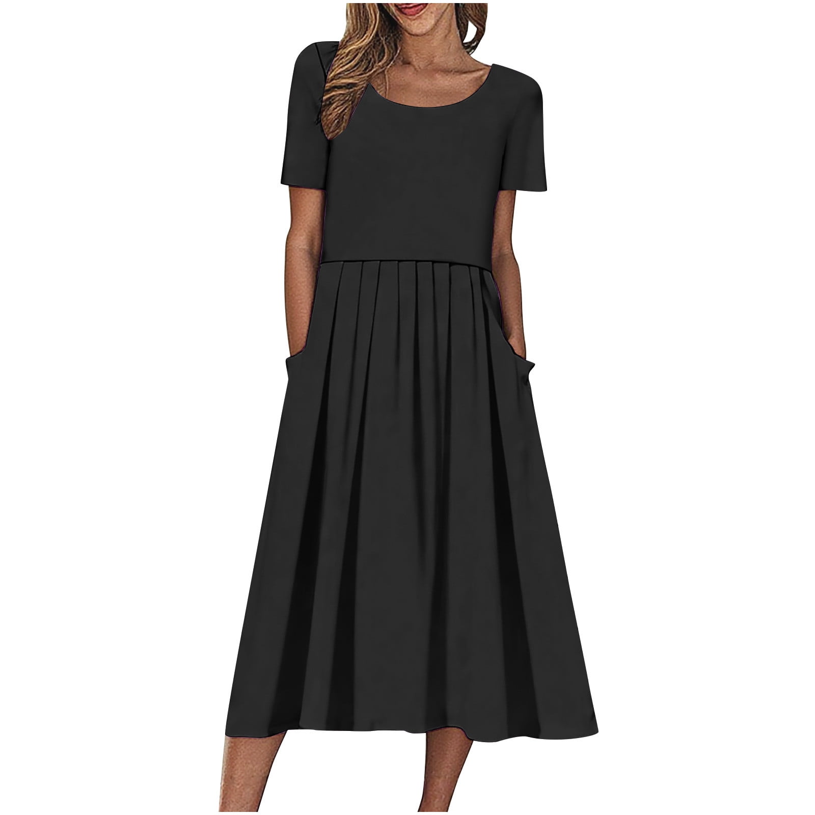 cocolona Womens Summer Solid Color Long Dress Crew Neck Short Sleeve ...