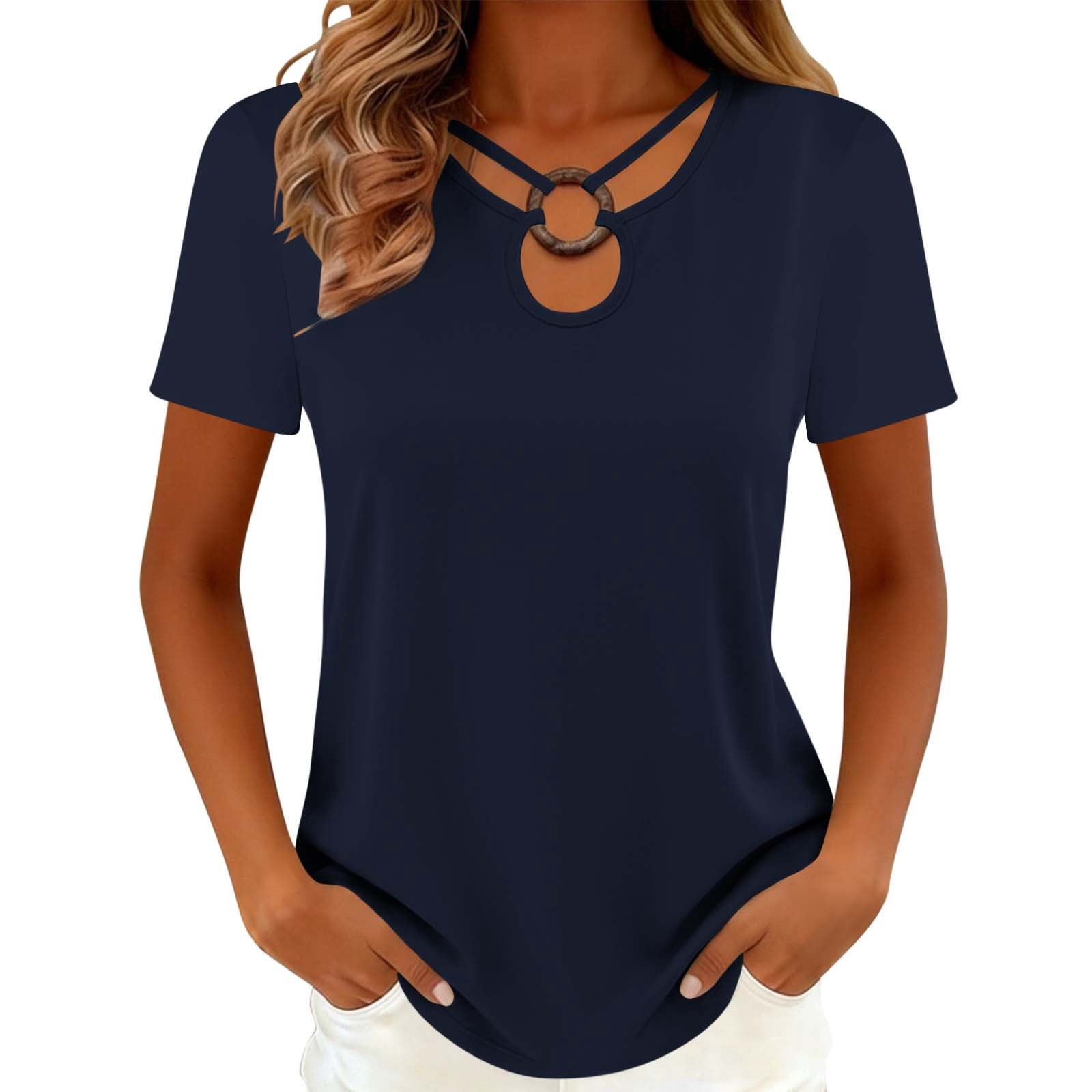 cocolona Womens Summer Trendy Tops Short Sleeve Crew Neck Shirts Solid ...