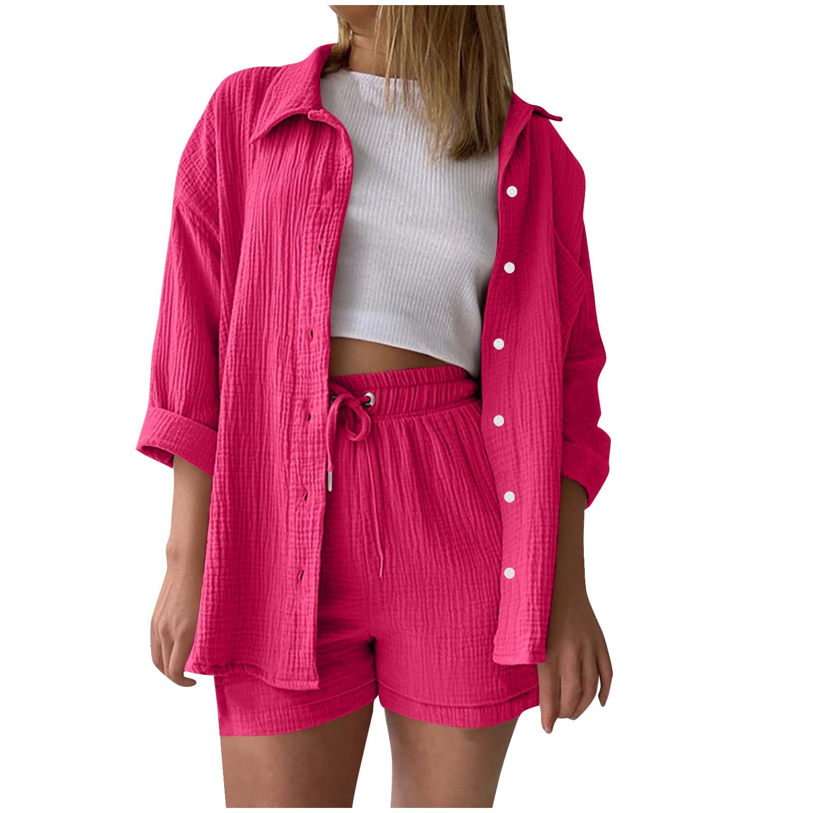 cocolona Womens Summer Two Piece Sets Long Sleeve Button Turndown ...