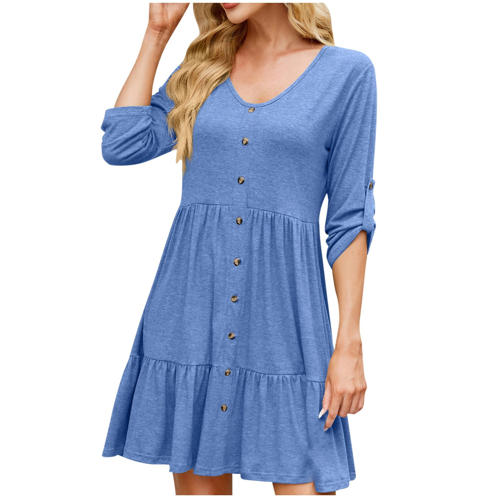 cocolona Womens V Neck Half Sleeve Button T-shirts Dress Summer Casual ...