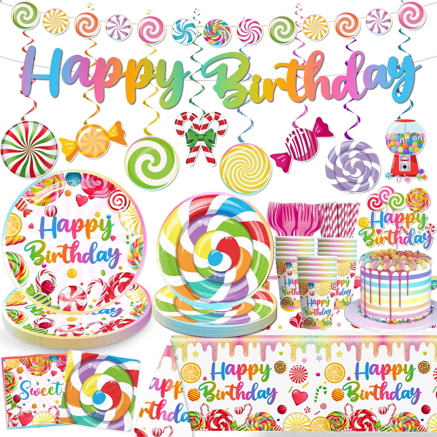 cocomigo 170Pcs Candyland Party SSF20 Decorations Tableware Set 25 ...