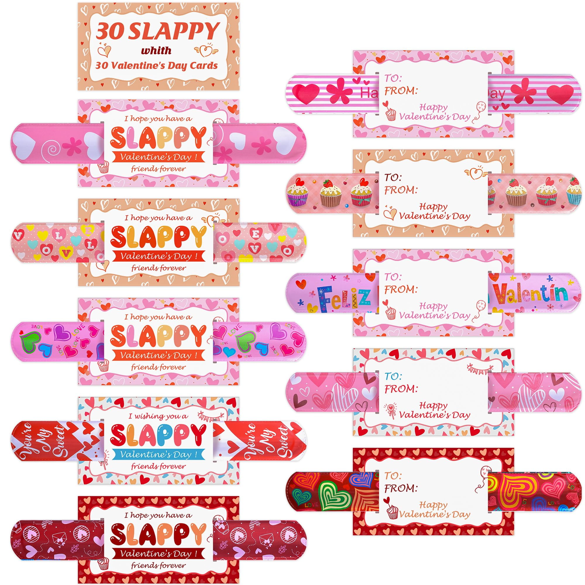 codree 30 Set/60 Pcs Valentine Cards with Slap Bracelets- Valentine ...