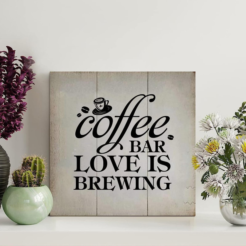coffee Bar Love Is Brewing Wood Signs 5x5in Farmhouse Wooden Signs ...