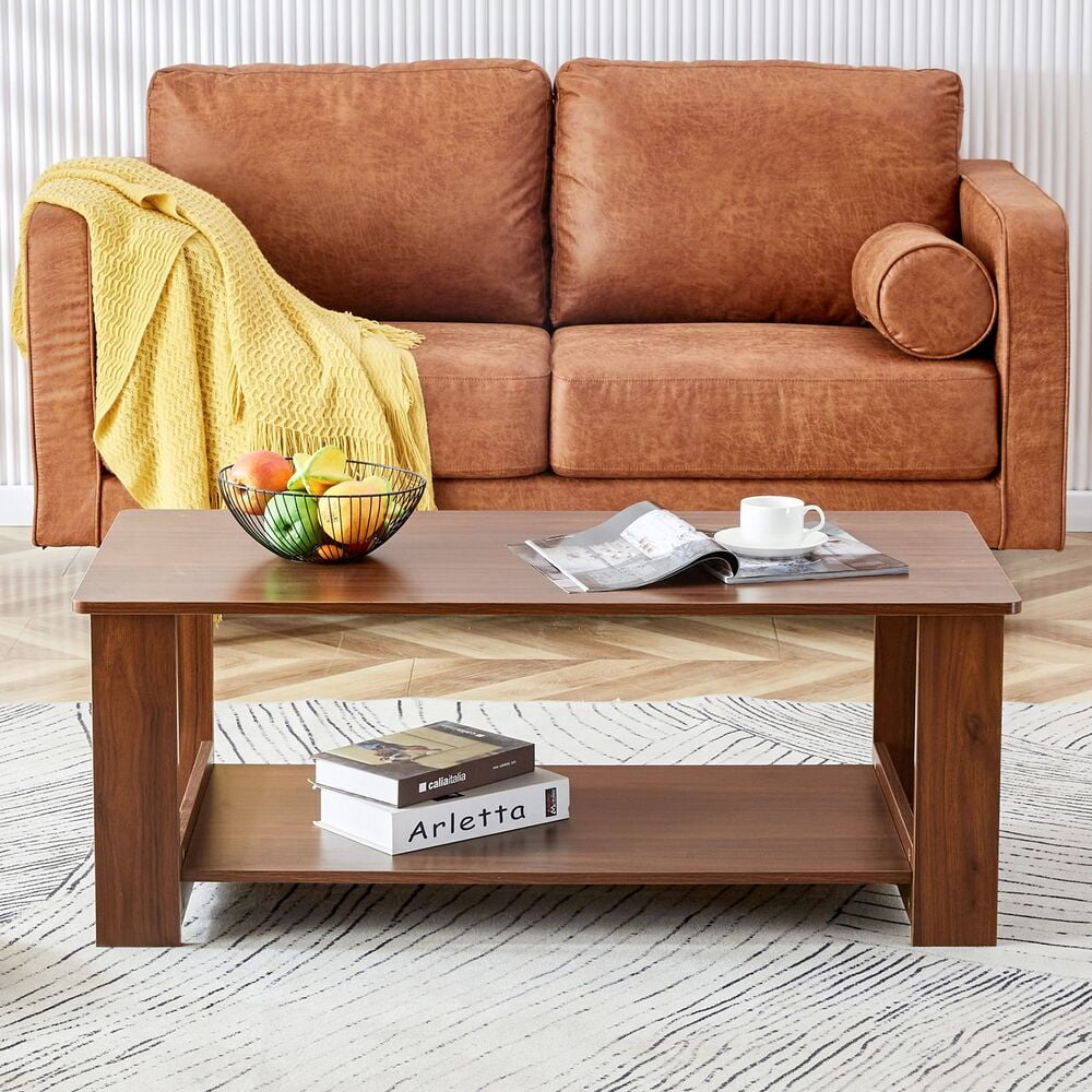 coffee table Modern practical walnut textured tea double layerED MDF ...