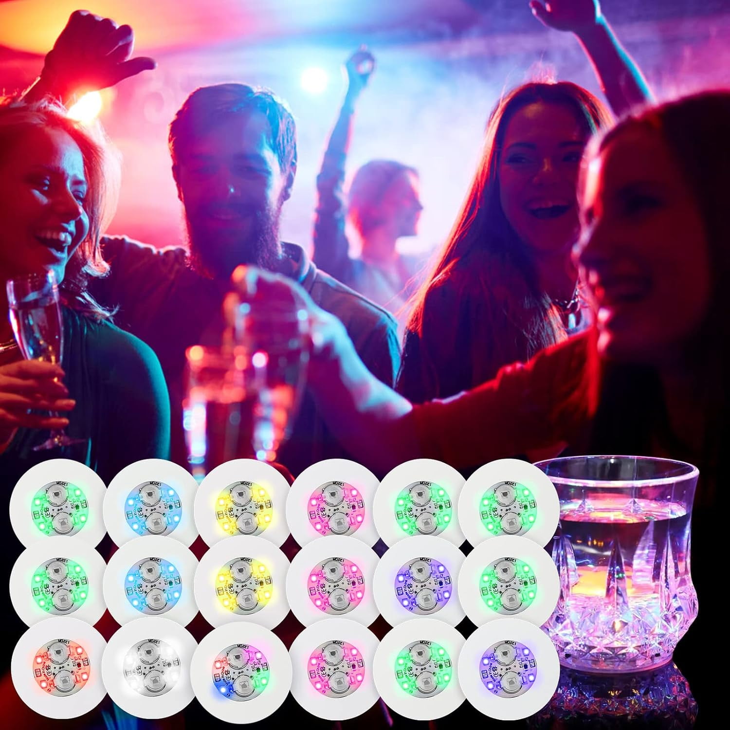 cojodopo 18Pack LED Drink Costers with Adhessive Sticker,LED Bottle ...